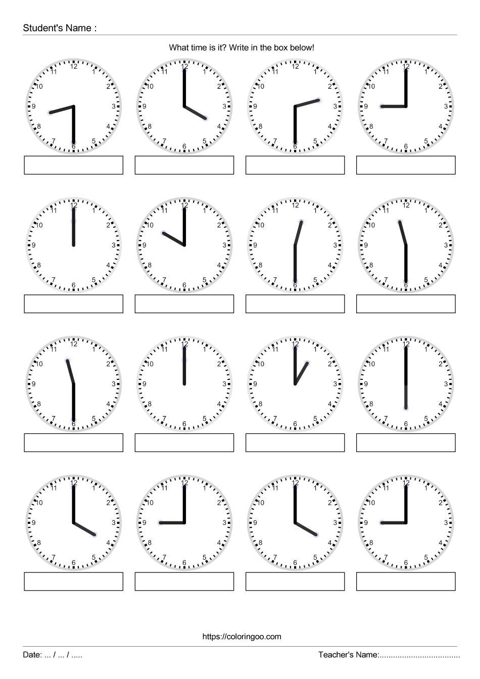 Free Printable What Time Is It Exercise Worksheet 02