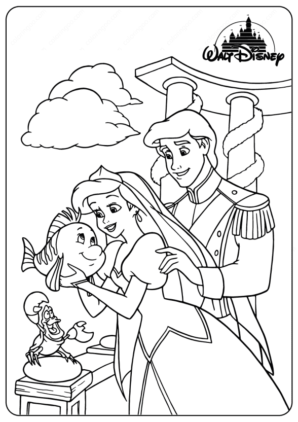 Printable Ariel and Prince Eric Coloring Pages