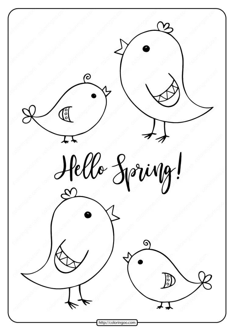 Printable Hello Spring Pdf Coloring Page