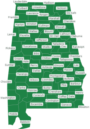 Printable Blank Map of Alabama Counties Pdf Worksheet
