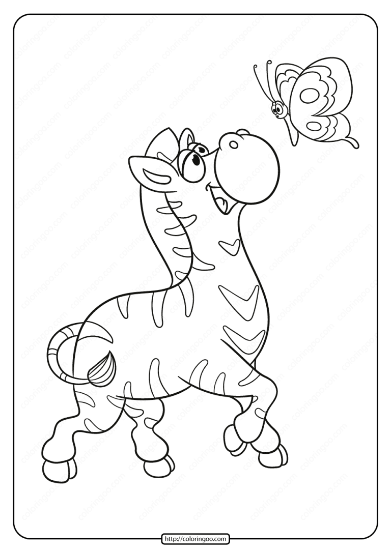 Printable Zebra and Butterfly Pdf Coloring Page