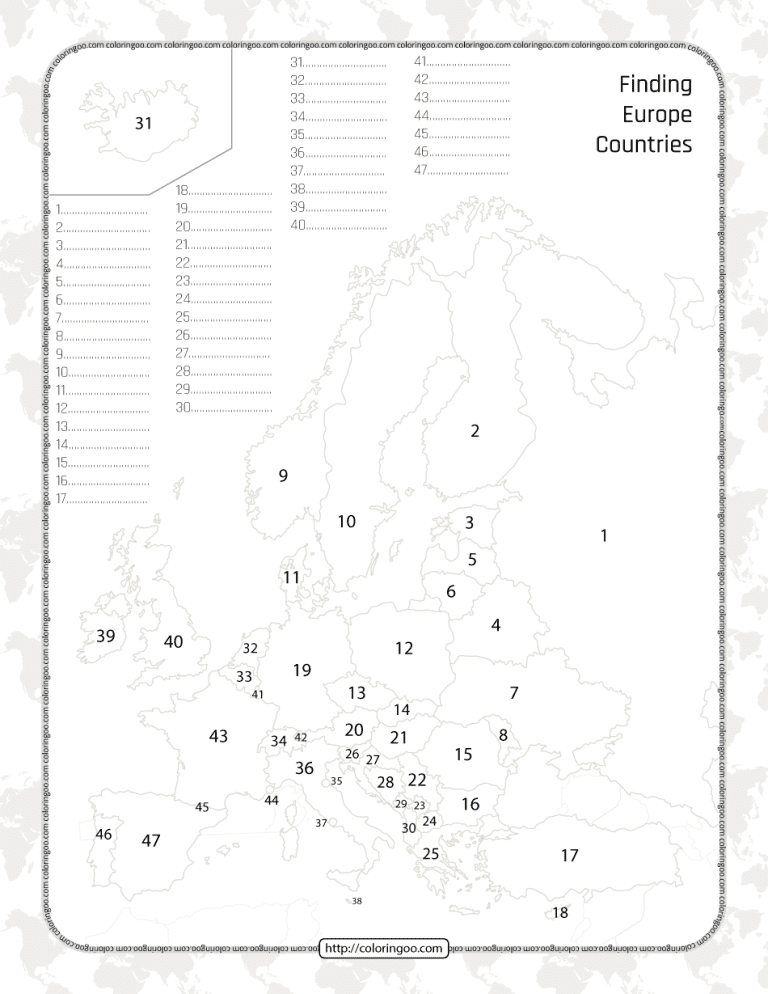 Free Printable Europe Countries Map Quiz Worksheet
