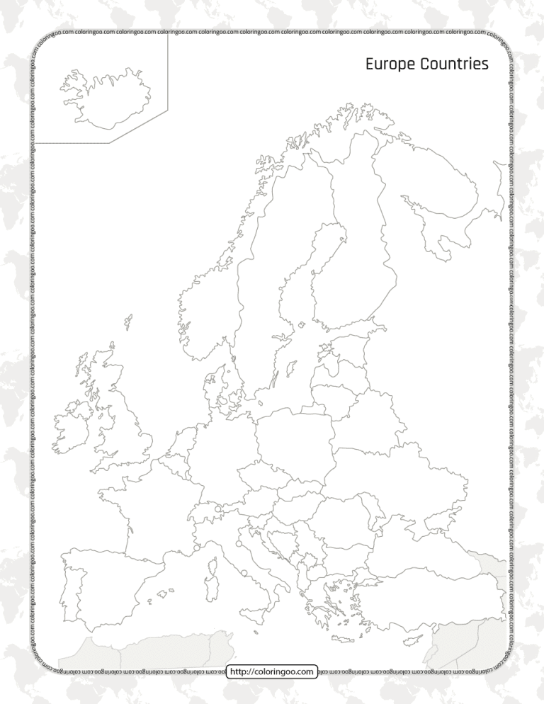 Printable Blank Map of the Europe Countries Worksheet