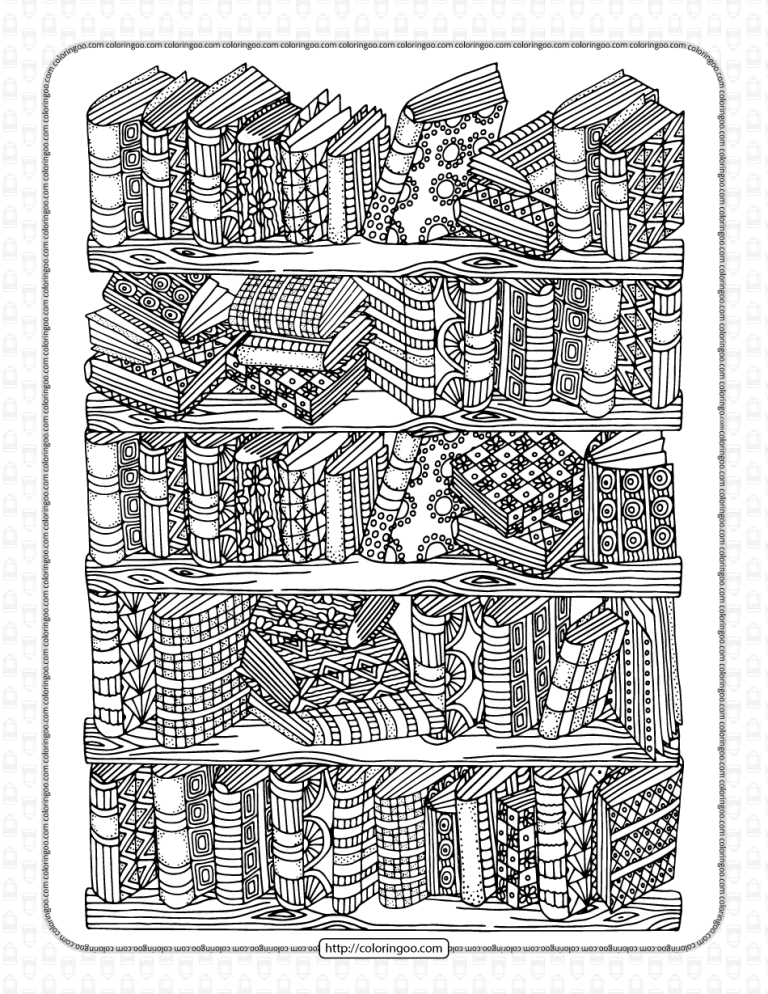 Bookshelf Coloring Page for Adults