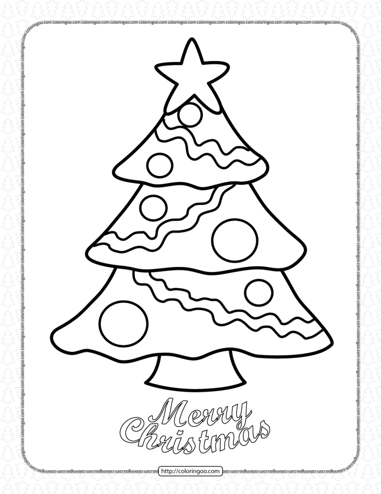 Merry Christmas Tree Coloring Page - Free Printable Coloring Pages for Kids