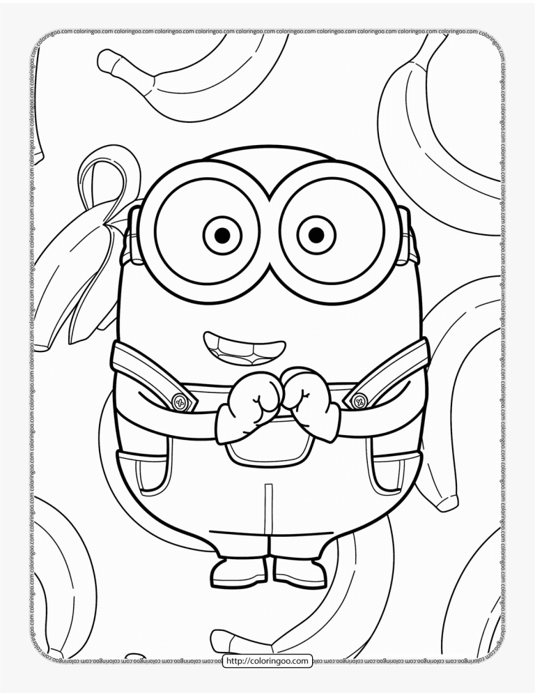 Cute Minion Bob with Bananas Coloring Sheet