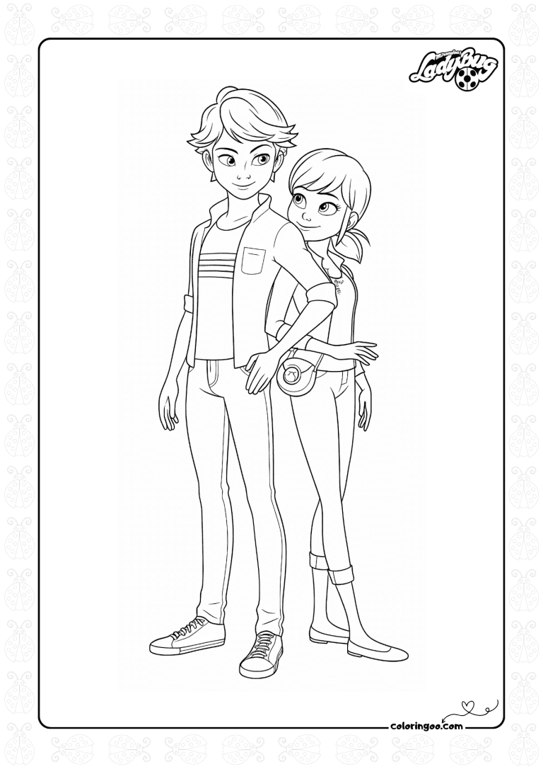 Adrien and Marinette Colouring Page
