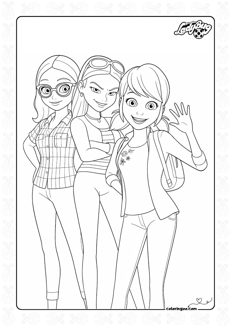 Alya Chloe and Marinette Coloring Page