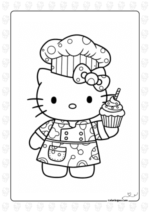 Hello Kitty Chef Holding Cupcake