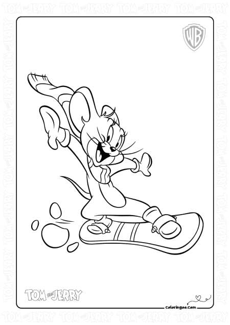 Jerry is Snowboarding Coloring Page