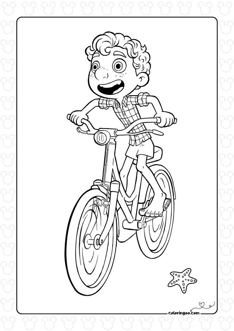 Luca Rides a Bike Coloring Page