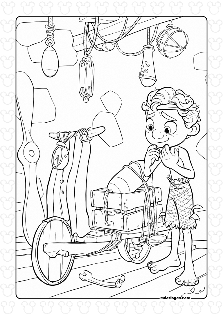 Luca And Vespa Scooter Coloring Page