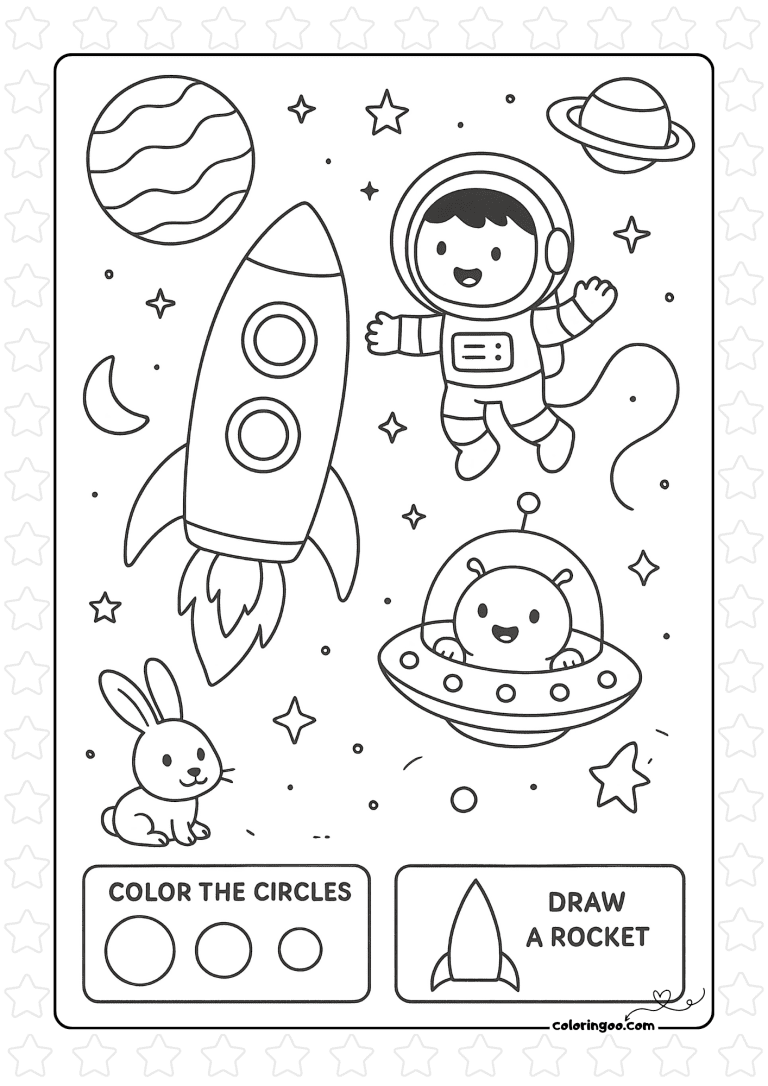 Free Printable Rocket In Space Pdf Coloring Page