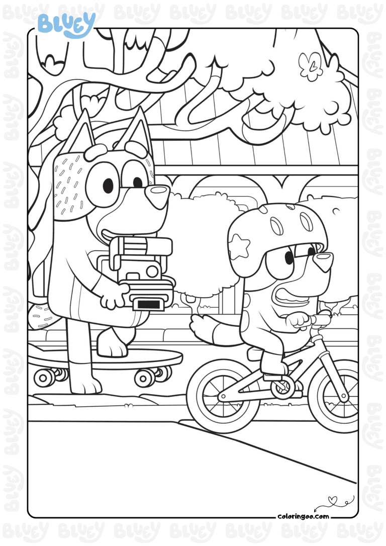 Bluey Bike Ride Coloring Page
